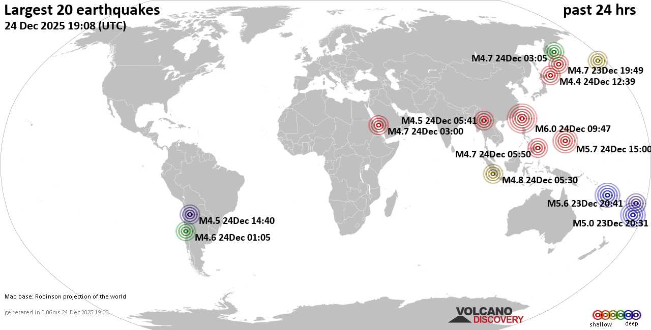 Earthquakes Today: top 20 Quakes in the World by Country, Past 24 Hours