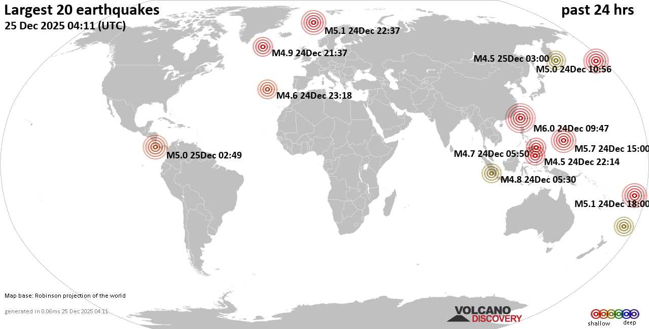 Earthquakes Today: top 20 Quakes in the World by Country, Past 24 Hours