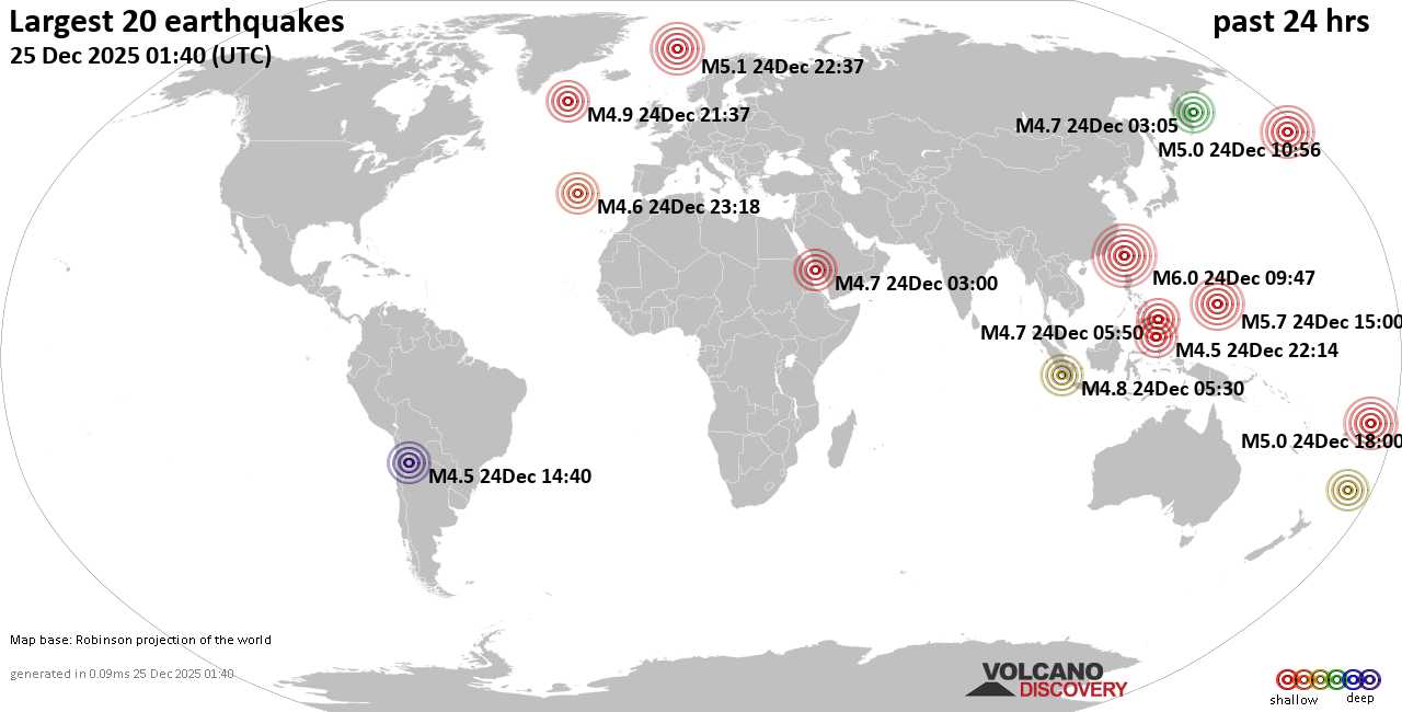 Earthquakes Today: top 20 Quakes in the World by Country, Past 24 Hours