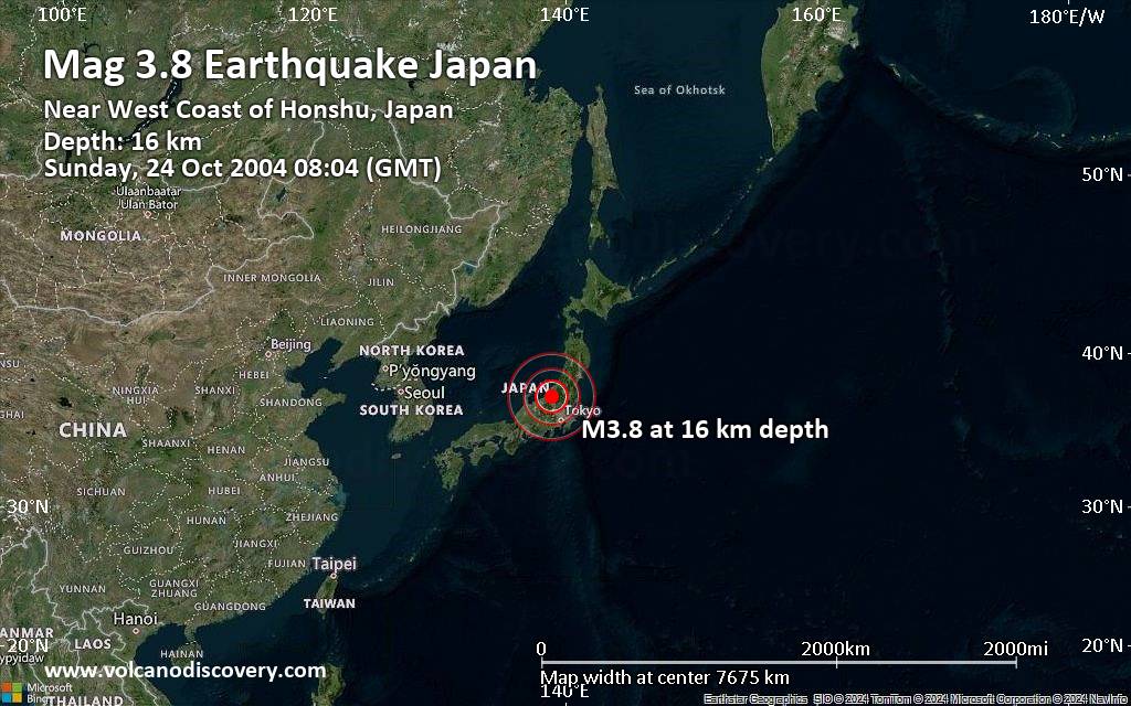 Light Mag. 3.8 Earthquake - Near West Coast of Honshu, Japan, on Sunday ...