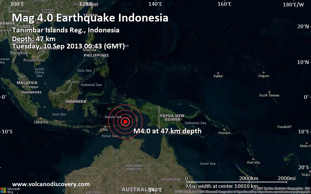 Moderate Mag. 4.0 Earthquake - Banda Sea, 239 km Southwest of Tual ...
