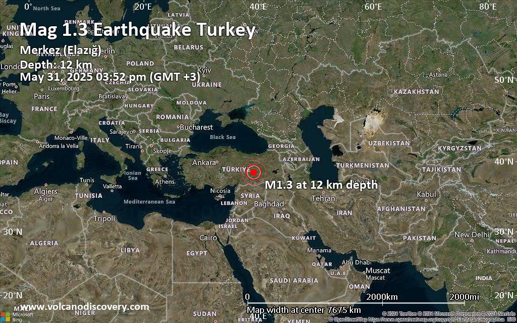 Minor Mag. 1.3 Earthquake - 14 km South of Elazig, Elazig, Turkey, on ...