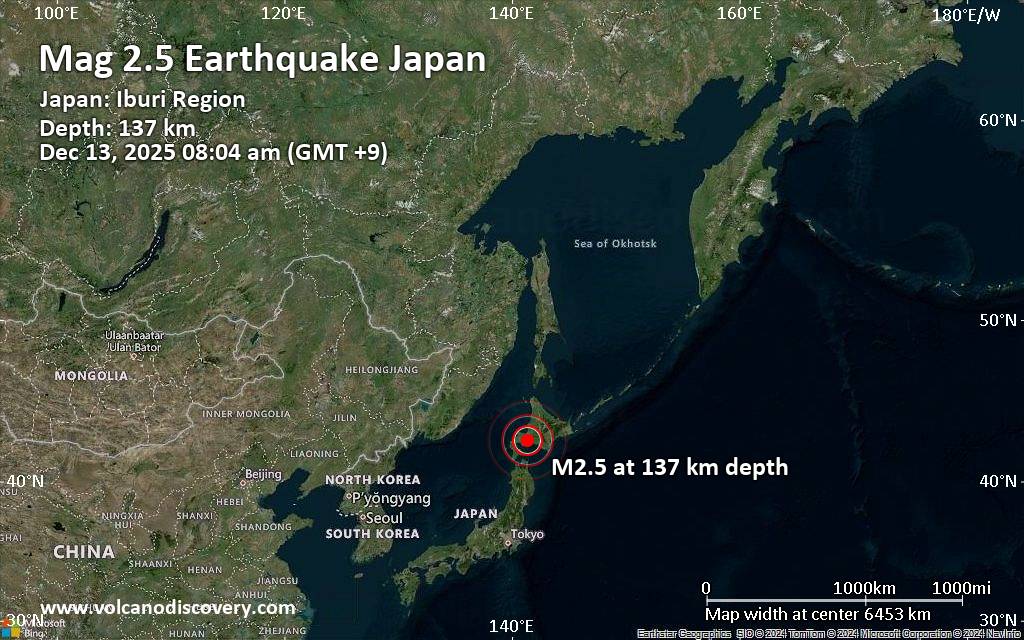 Weak Mag. 2.5 Earthquake - Japan: Iburi Region on Saturday, Dec 13 ...