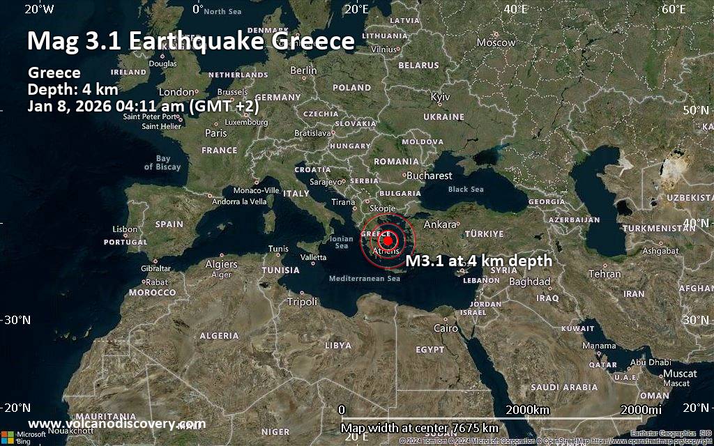 Light Mag. 3.1 Earthquake (unconfirmed) - 35 km Northeast of Athens ...