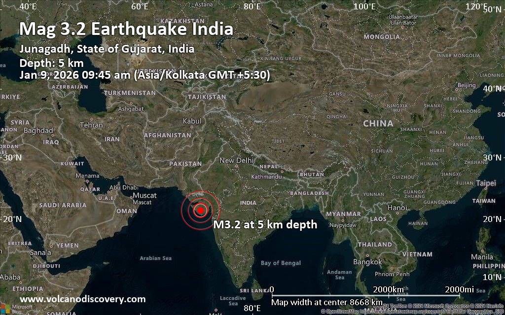 Light Mag. 3.2 Earthquake - Junagadh, 31 km Southeast of Jetpur, Rajkot ...
