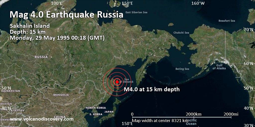 Moderate Mag. 4.0 Earthquake - Sakhalin Island on Monday, May 29, 1995 ...