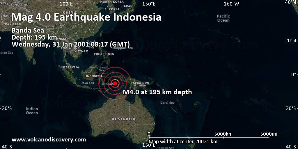 Moderate Mag. 4.0 Earthquake - Banda Sea, 235 km Southeast of Ambon ...