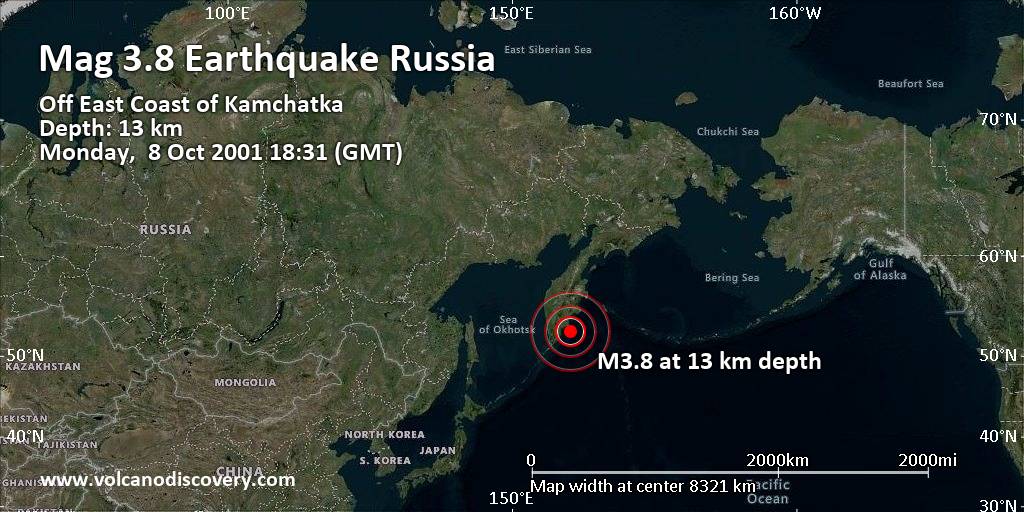 Light Mag. 3.8 Earthquake - Off East Coast of Kamchatka on Monday, Oct ...