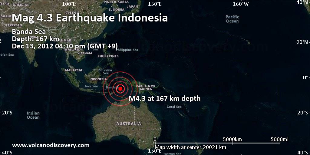 Moderates Erdbeben der Stärke 4.3 - Banda Sea, 39 km südlich von Pulau ...