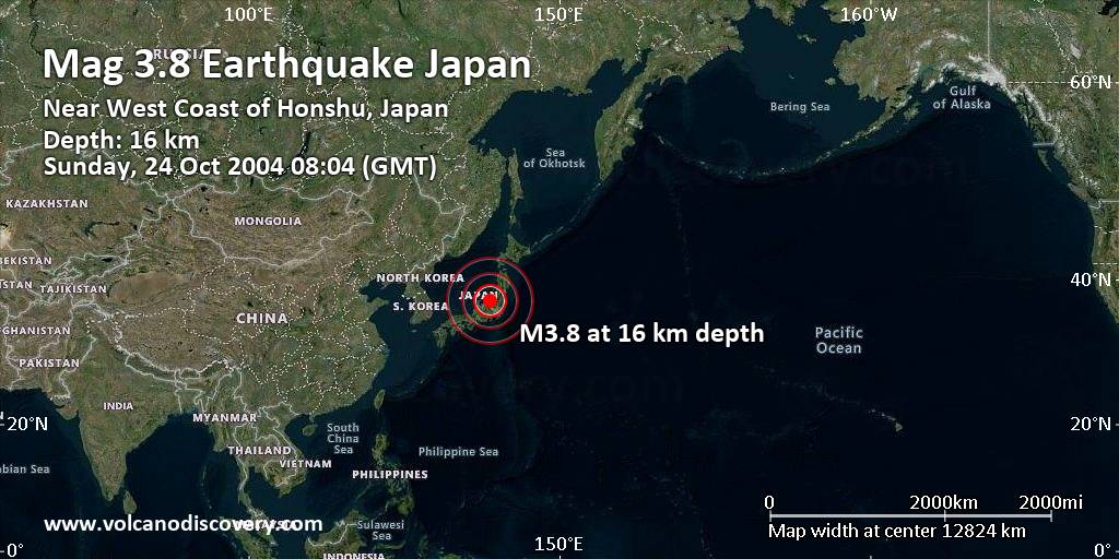 Light Mag. 3.8 Earthquake - Near West Coast of Honshu, Japan, on Sunday ...