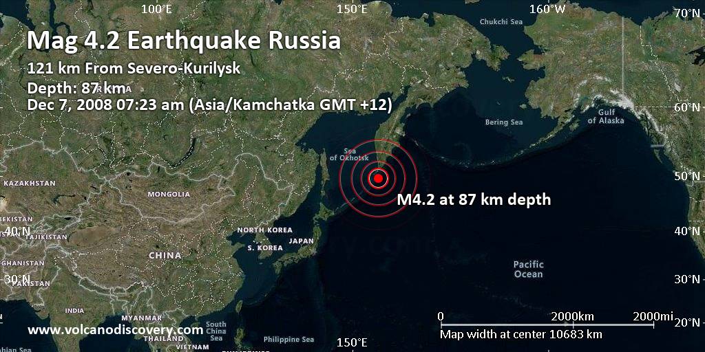 Moderate Mag. 4.2 Earthquake - 121 km From Severo-Kurilysk on Sunday ...
