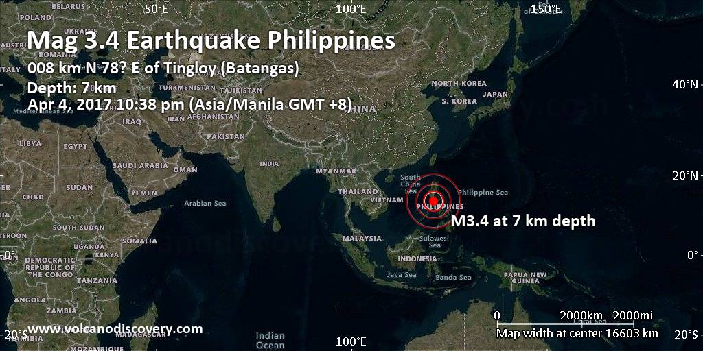 Light Mag. 3.4 Earthquake - 008 km N 78? E of Tingloy (Batangas) on ...