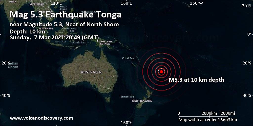 Strong Mag. 5.3 Earthquake - Near Magnitude 5.3, Near of North Shore ...