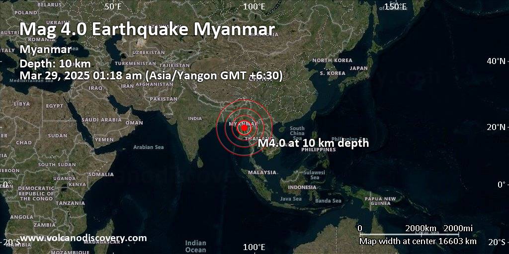 Moderate Mag. 4.0 Earthquake - Myanmar (Burma): Myanmar on Saturday ...