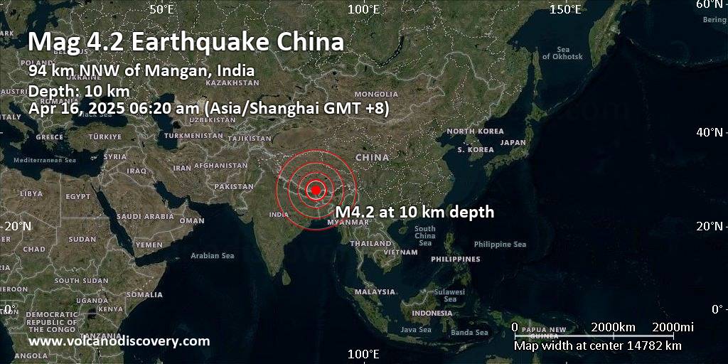 Moderate Mag. 4.2 Earthquake - 136 km Southwest of Xigazê, Tibet, China ...
