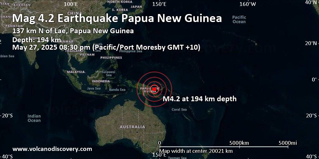 Moderate Mag. 4.2 Earthquake - Bismarck Sea, 18 km South of Long Island ...