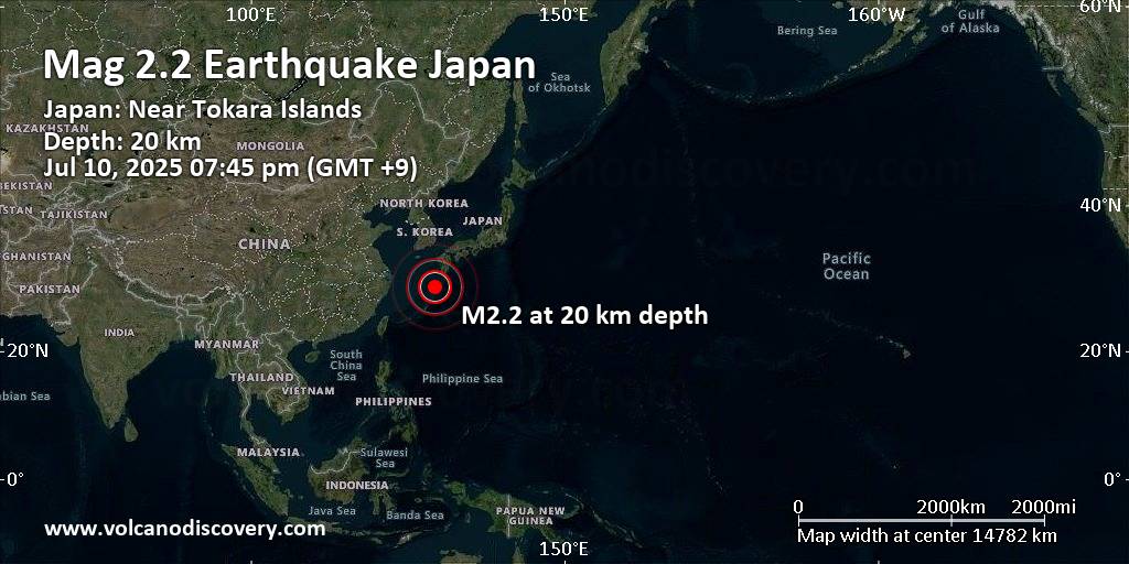 Weak Mag. 2.2 Earthquake - East China Sea, Kagoshima-ken, 39 km ...