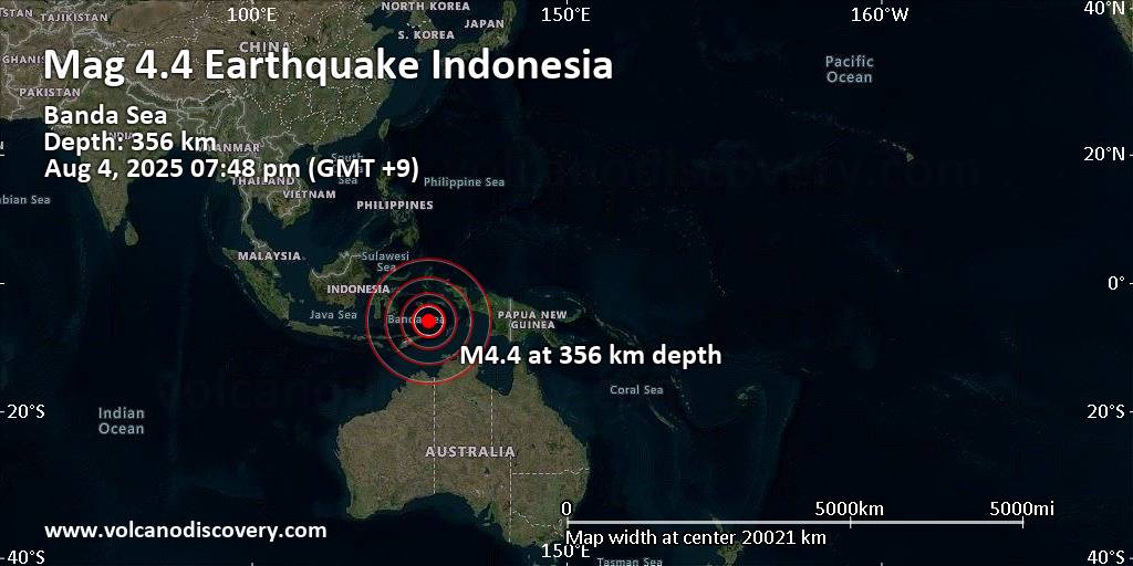 Moderate Mag. 4.4 Earthquake - Banda Sea, 139 km Northwest of Pulau ...