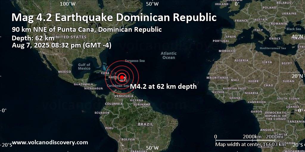 Moderate Mag. 4.2 Earthquake - 90 km NNE of Punta Cana, Dominican ...
