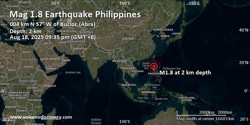 Minor Mag. 1.8 Earthquake - 3.7 km Northwest of Bucloc, Philippines, on ...