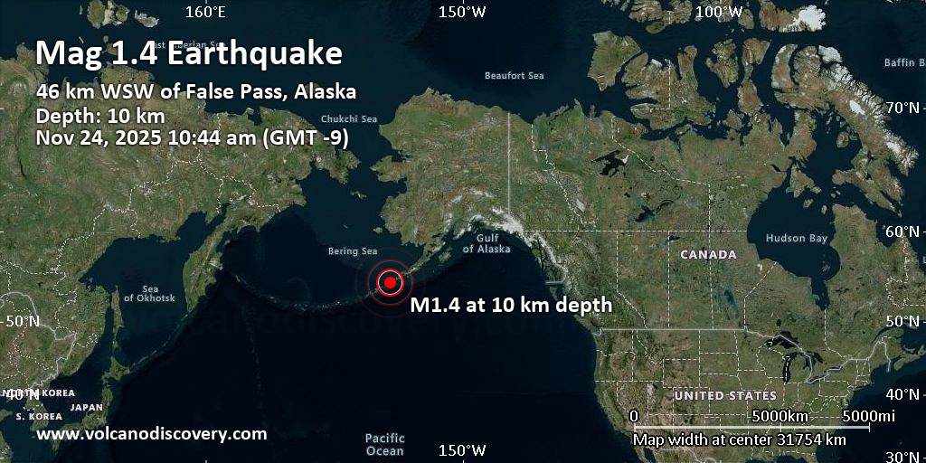 Minor Mag. 1.4 Earthquake - Aleutians East Borough, 114 mi Northeast of ...