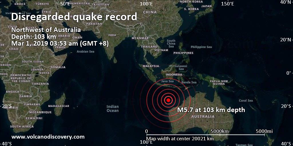 Revised as Falsely Reported Quake: M5.7, Northwest of Australia, Friday ...