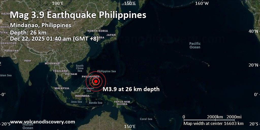 Light Mag. 3.9 Earthquake - Philippine Sea, 25 km Southeast of Tandag ...