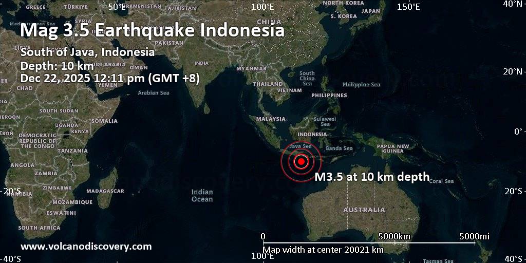 Light Mag. 3.5 Earthquake - Indian Ocean, 299 km Southwest of Denpasar ...