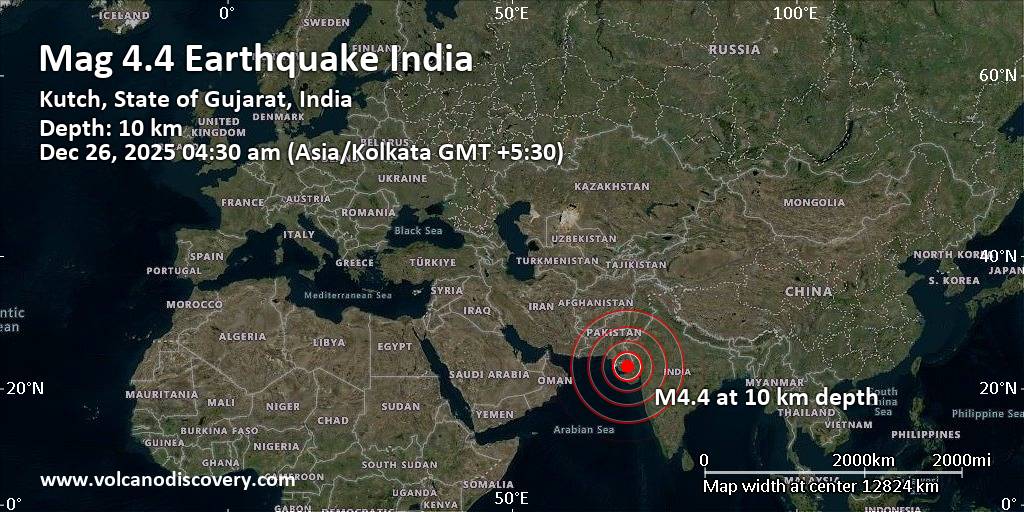 Moderate Mag. 4.4 Earthquake - 43 km West of Rapar, Kutch, State of ...