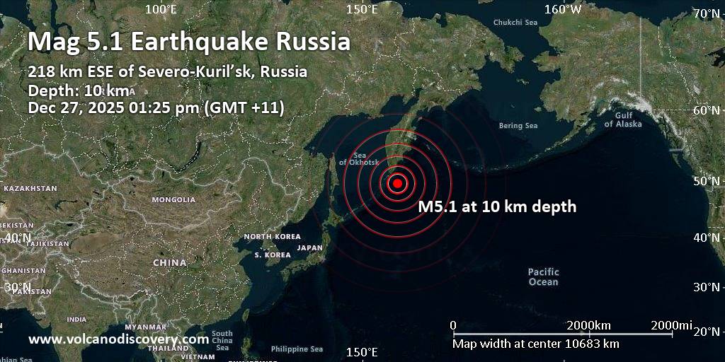 Strong Mag. 5.1 Earthquake - North Pacific Ocean, 202 km Southeast of ...
