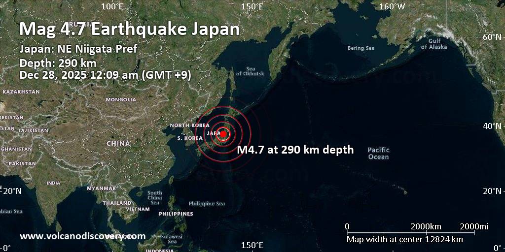 Terremoto moderado mag. 4.7 - 46 km al este de Niigata, Prefectura de ...