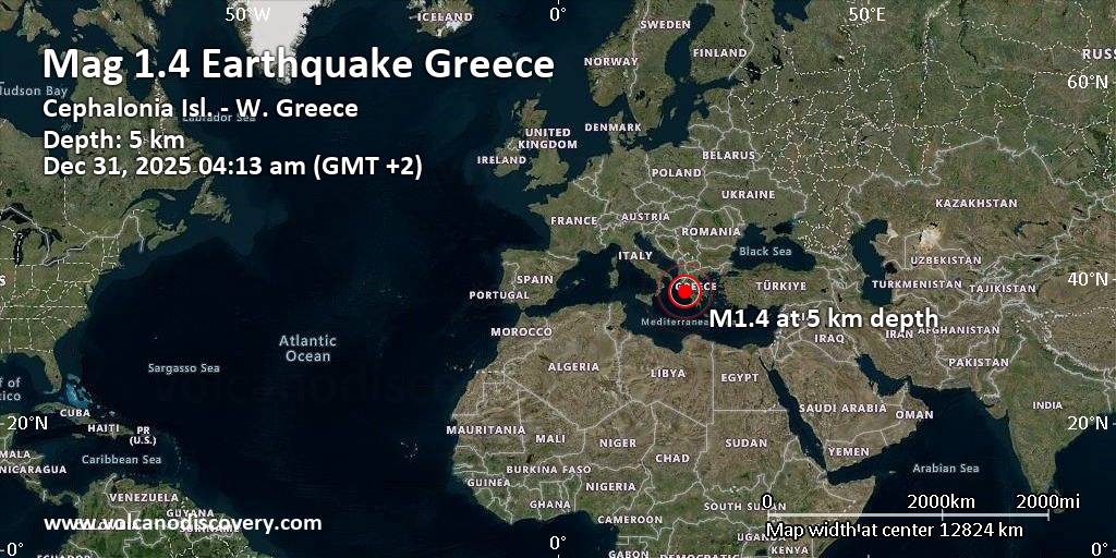 Minor Mag. 1.4 Earthquake - Ionian Sea, 14 km West of Ithaca Island ...