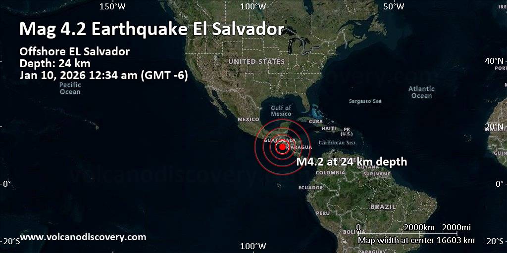 Moderate Mag. 4.2 Earthquake - North Pacific Ocean, Departamento de San ...