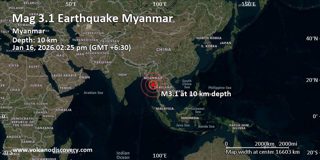 Light Mag. 3.1 Earthquake - 28 km East of Taikkyi, Yangon, Myanmar, on ...