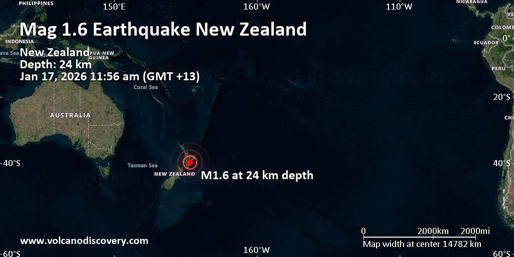 Sismo muy débil mag. 1.6 - 28 km al suroeste de Hastings, Hawke's Bay ...