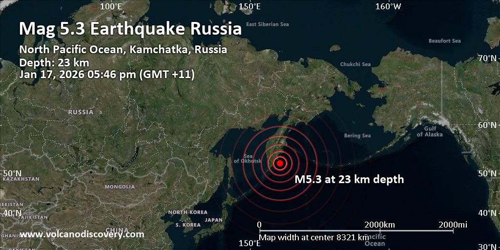 Strong Mag. 5.3 Earthquake - North Pacific Ocean, 169 km Southeast of ...