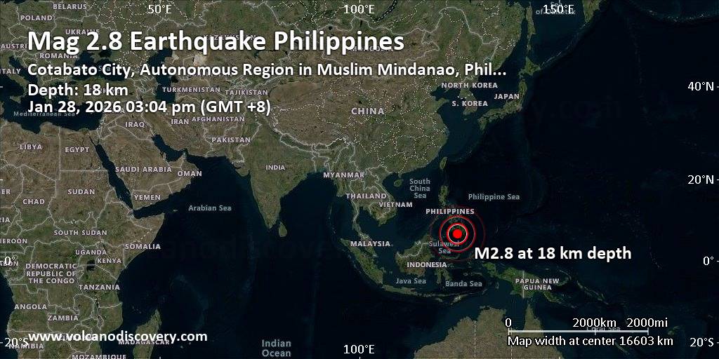 Weak Mag. 2.8 Earthquake - Cotabato City, 45 km South of Budta ...