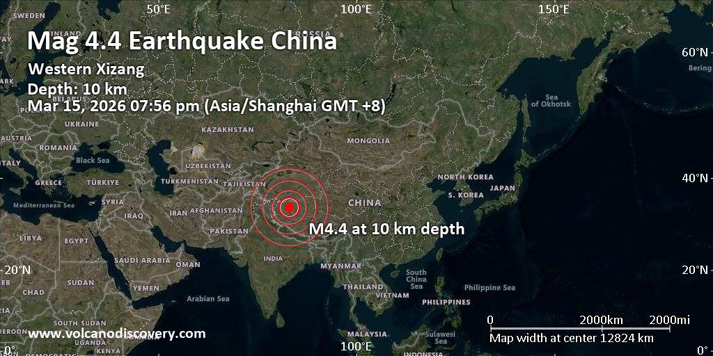 Moderate Mag. 4.4 Earthquake - 321 km Northeast of Gar, Tibet, China ...