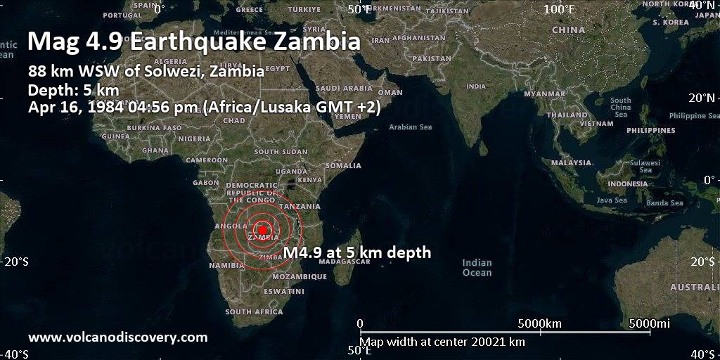 Moderate Mag. 4.9 Earthquake - 96 km Southwest of Kansanshi, North ...