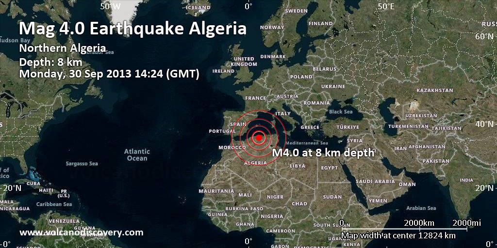 Moderate Mag. 4.0 Earthquake - Northern Algeria on Monday, Sep 30, 2013 ...