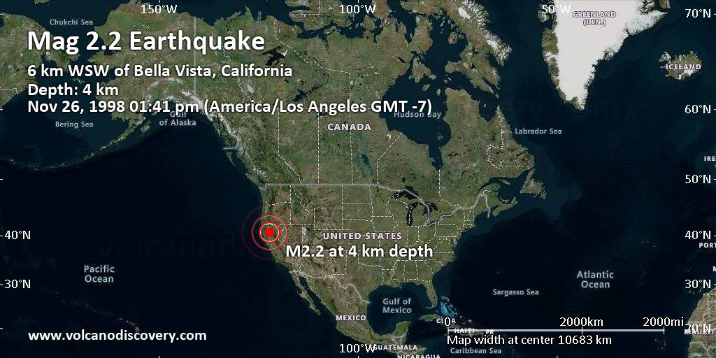 Weak Mag. 2.2 Earthquake - 6 km WSW of Bella Vista, California, on ...