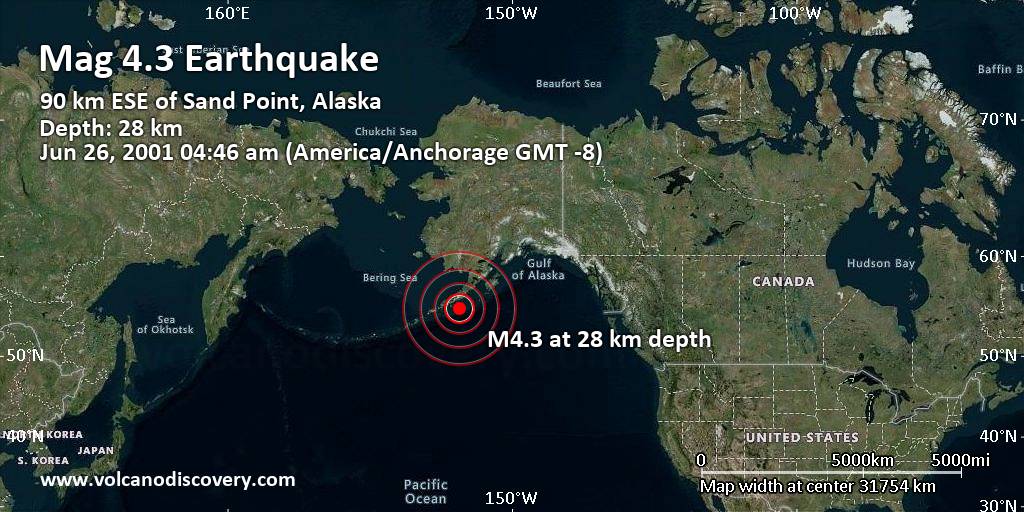Moderates Erdbeben der Stärke 4.3 - 90 km östlich von Sand Point ...