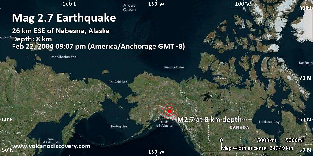 Schwaches Erdbeben Stärke 2.7 - 26 km ESE of Nabesna, Alaska, am ...