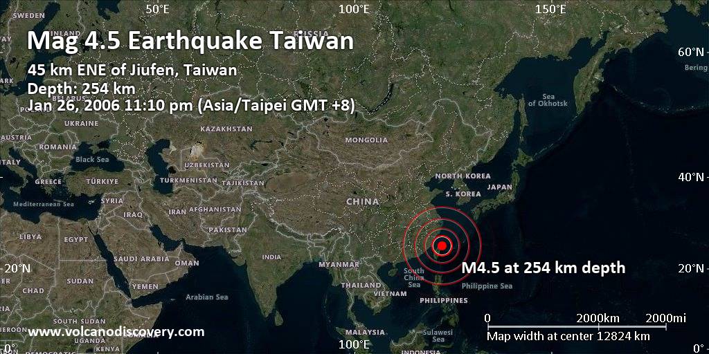Moderate Mag. 4.5 Earthquake - 45 km ENE of Jiufen, Taiwan, on Thursday ...