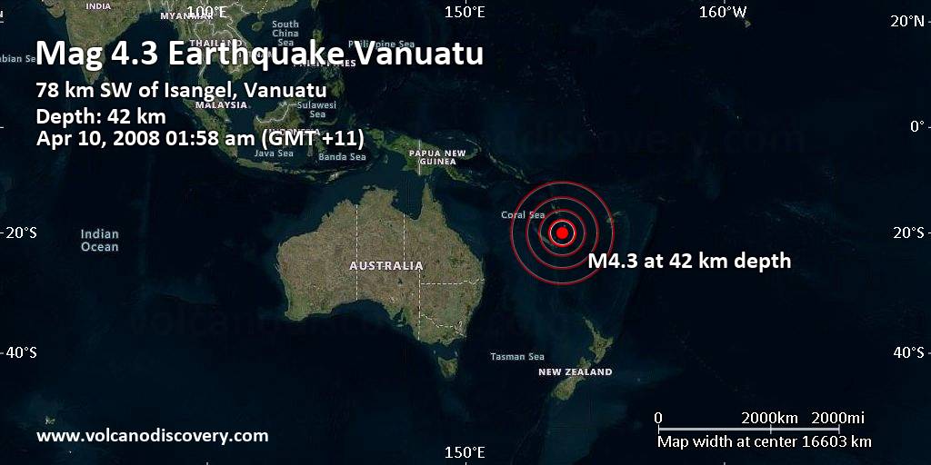 Moderates Erdbeben der Stärke 4.3 - Korallenmeer, 79 km südwestlich von ...