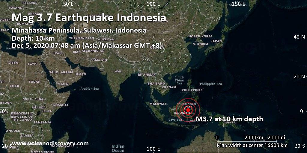 Light Mag. 3.7 Earthquake - 178 km North of Palu, Central Sulawesi ...