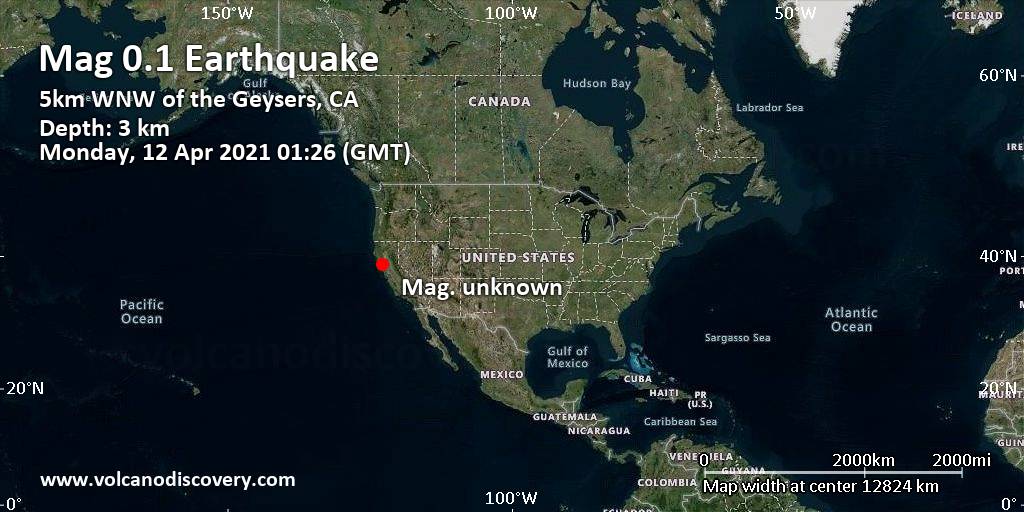 Minor Mag. 0.1 Earthquake - 5km WNW of the Geysers, CA, on Monday, Apr ...