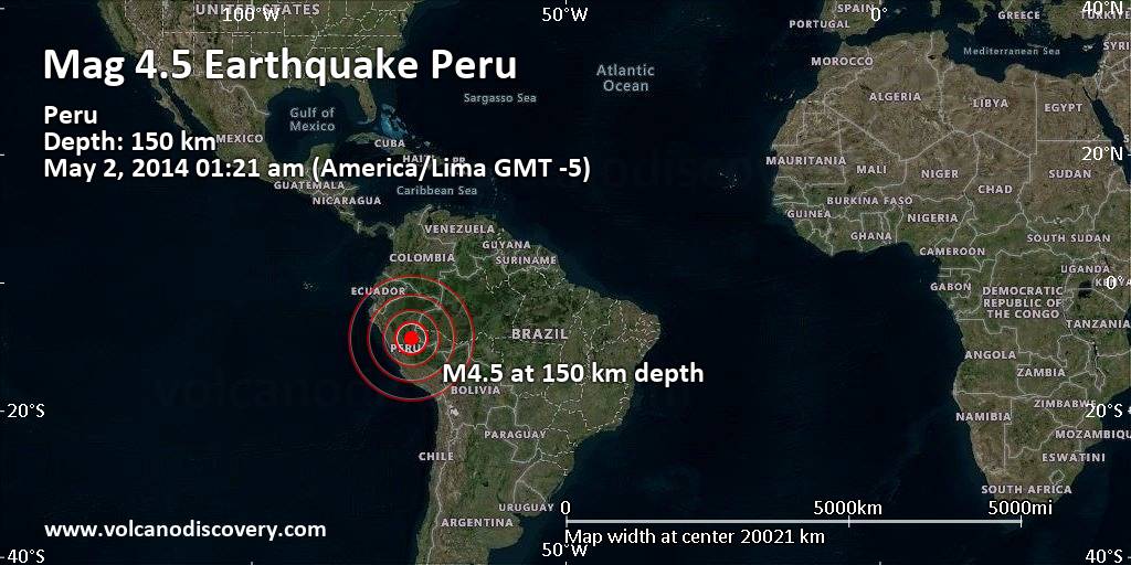 Moderate Mag. 4.5 Earthquake - Peru on Friday, May 2, 2014, at 01:21 am ...