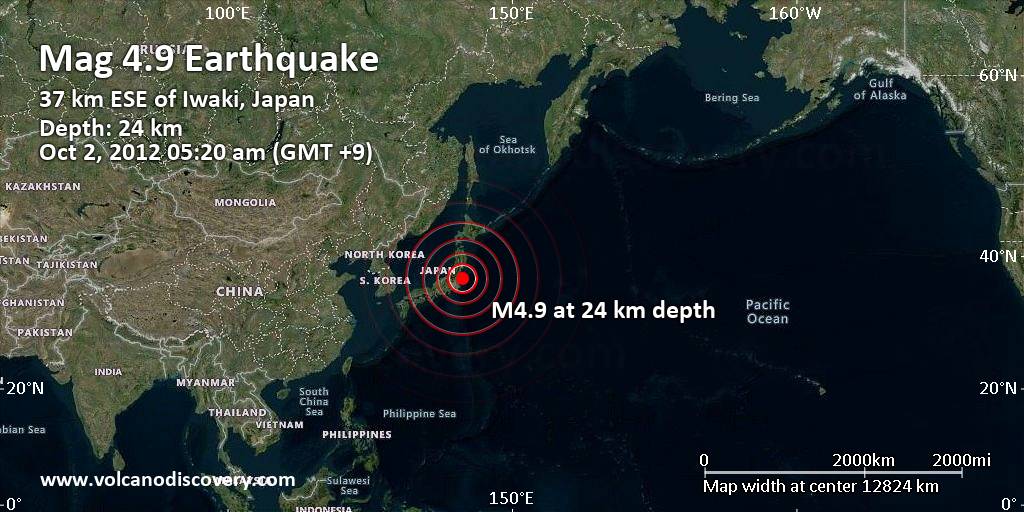 Terremoto moderado mag. 4.9 - 37 km ESE of Iwaki, Japan, martes 2 oct ...