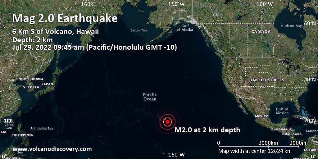 Schwaches Erdbeben Stärke 2.0 - 42 km südwestlich von Hilo, Hawaii ...